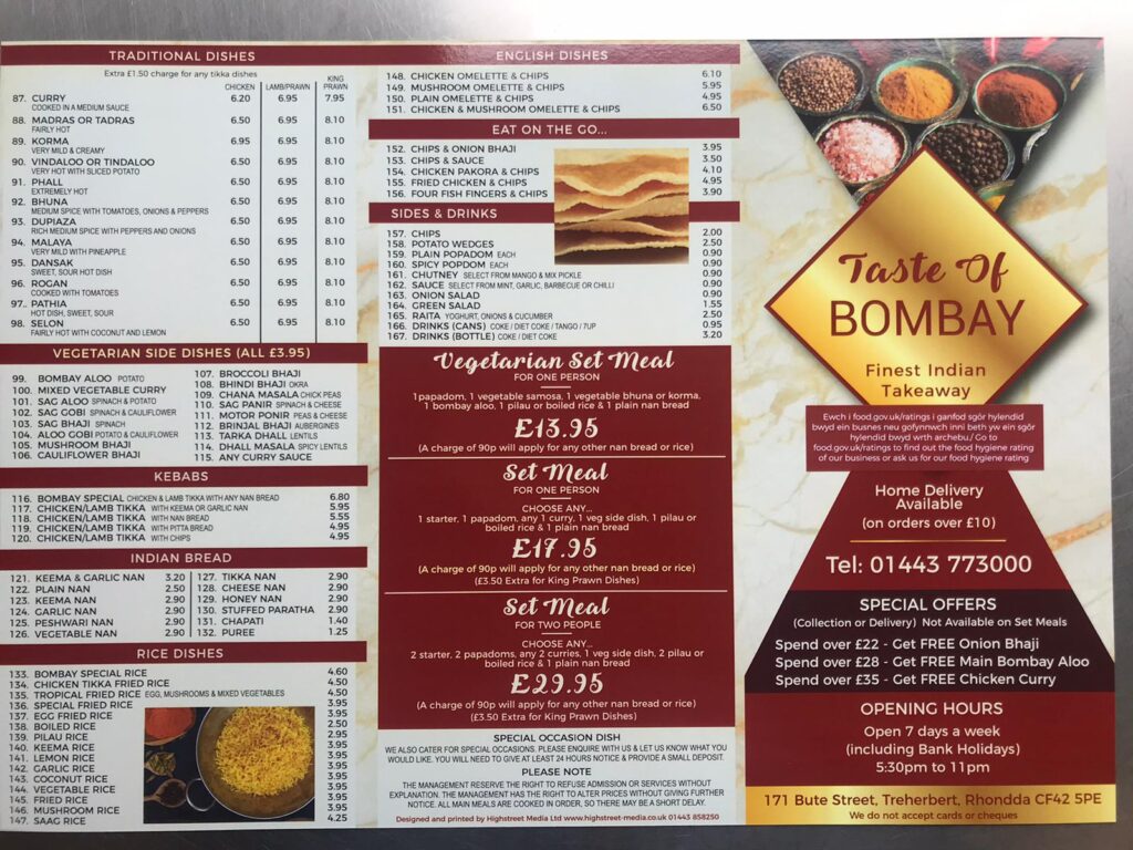 menus – Taste Of Bombay